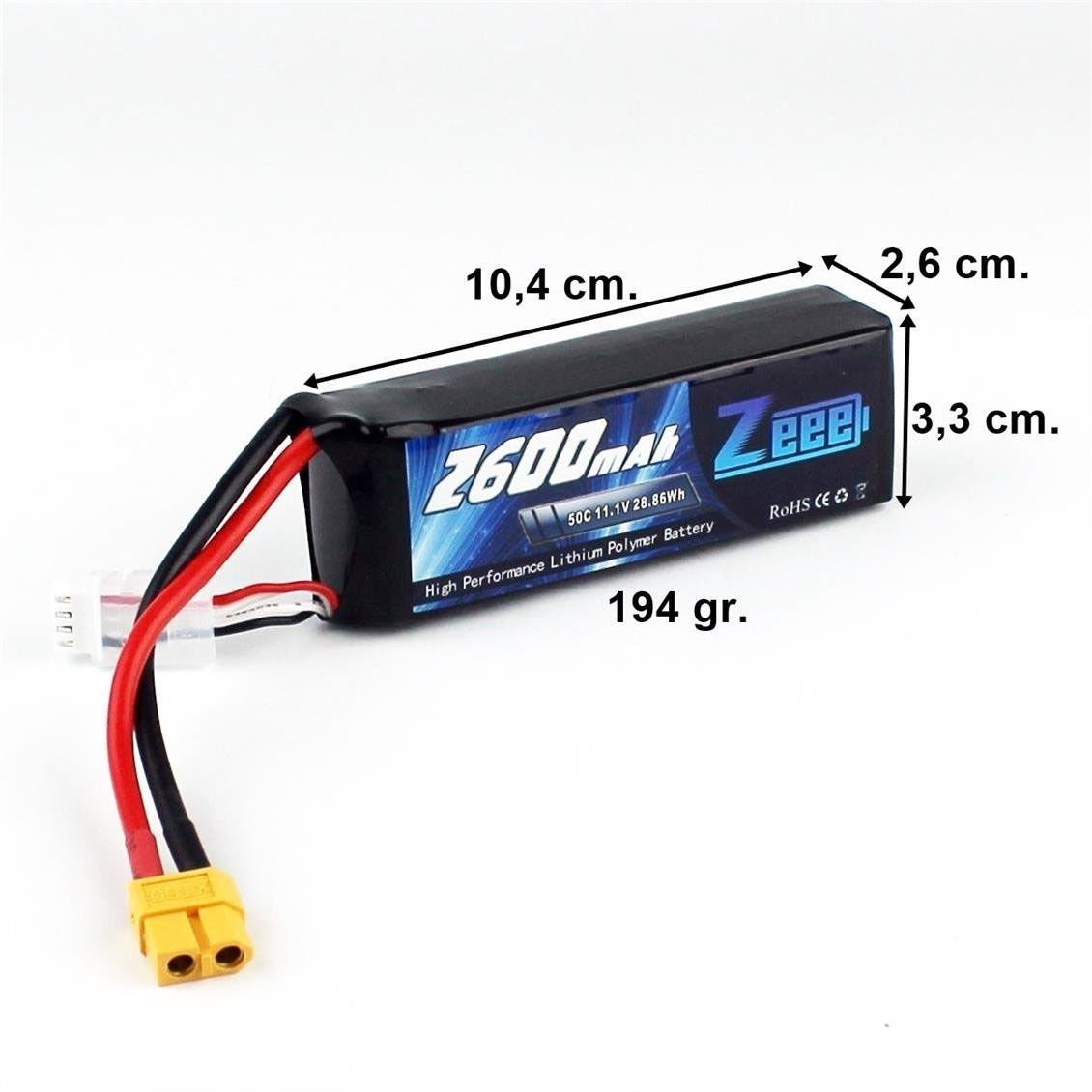 Zeee Power 11.1V 2600 mAh 50C Li-Polymer Pil - ZEEE POWER - 3S Lipo ...